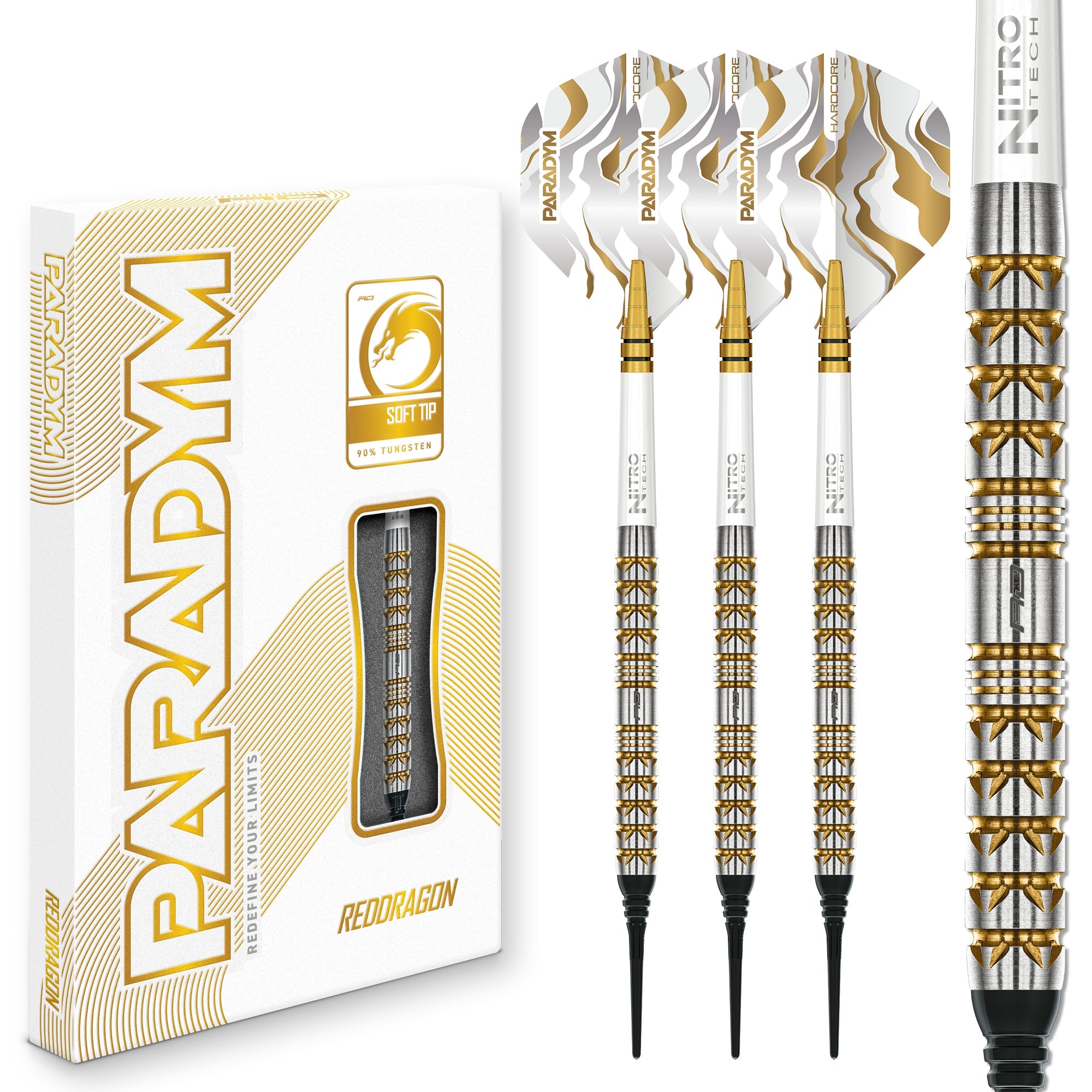 Red Dragon Paradym Soft Tip Parallel Darts | Gold & Silver | 90% Tungsten