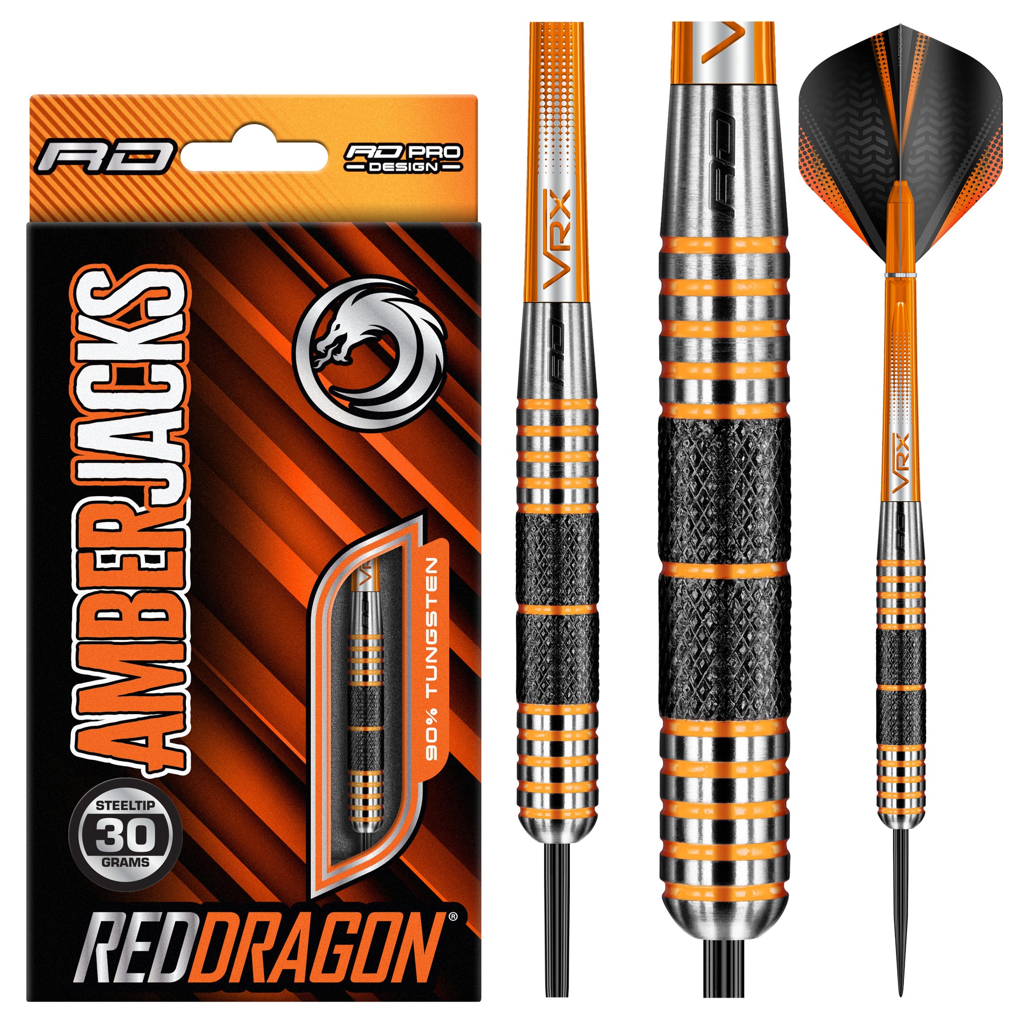 Red Dragon Amberjack 11 Darts | 90% Tungsten | Classic Black & Orange