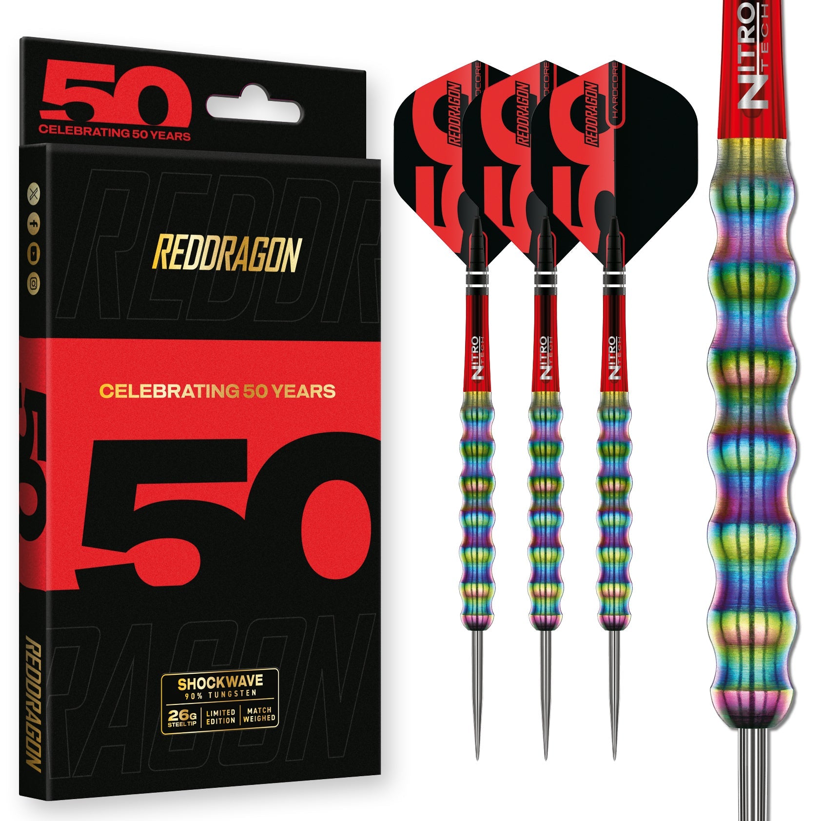 Shockwave 90% Tungsten Darts | Red Dragon Classic Rainbow Spectron