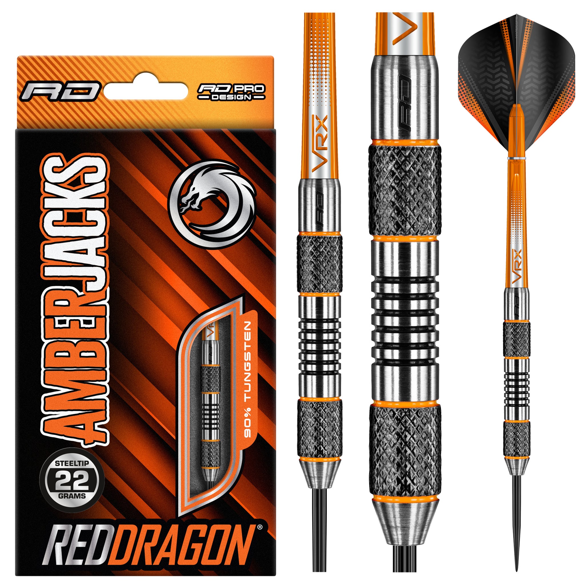 Amberjack 5 Darts | 90% Tungsten | 40+ Years | Classic Design | 22g & 24g