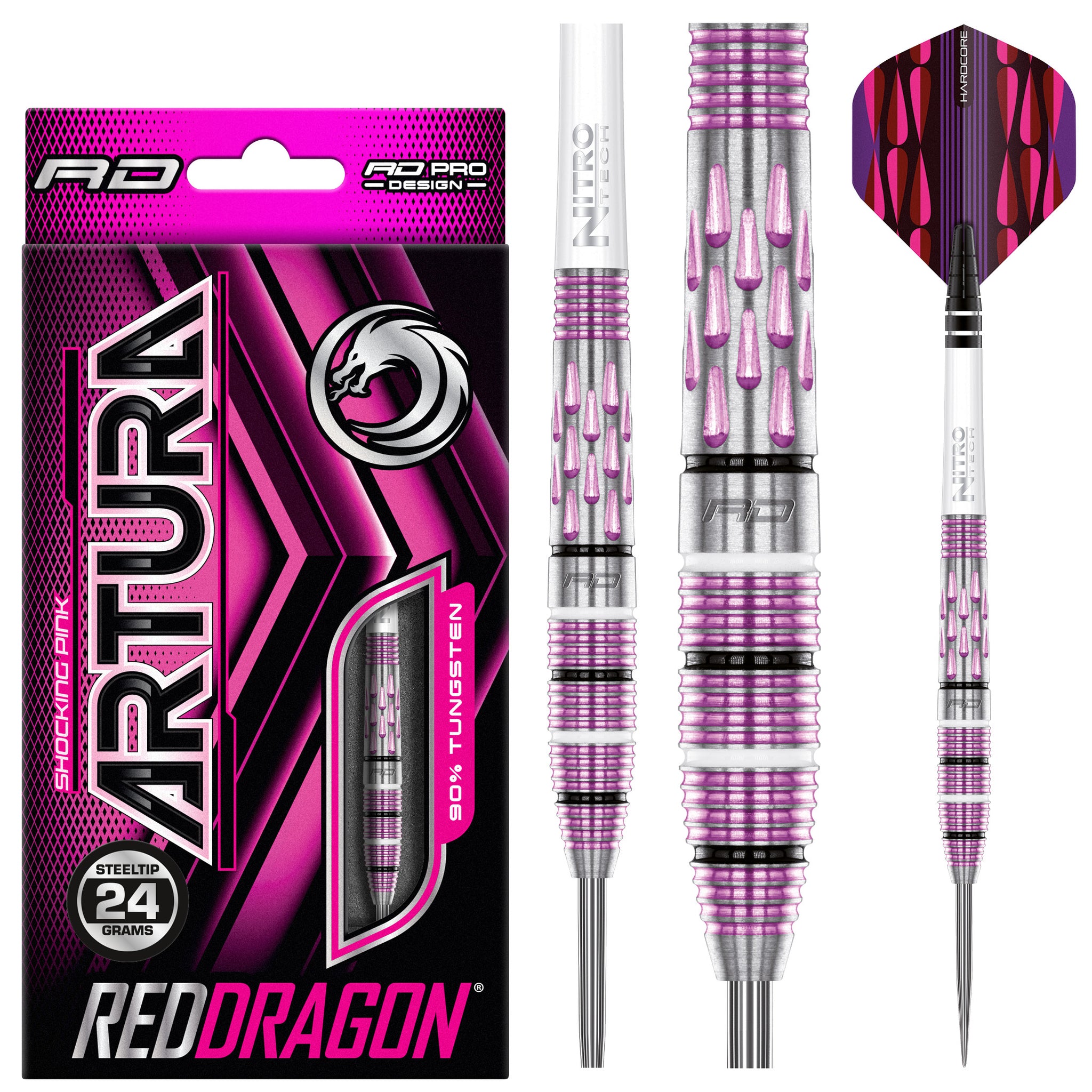 Red Dragon Artura Shocking Pink Darts | PVD | Milled Teardrop | 24g & 26g