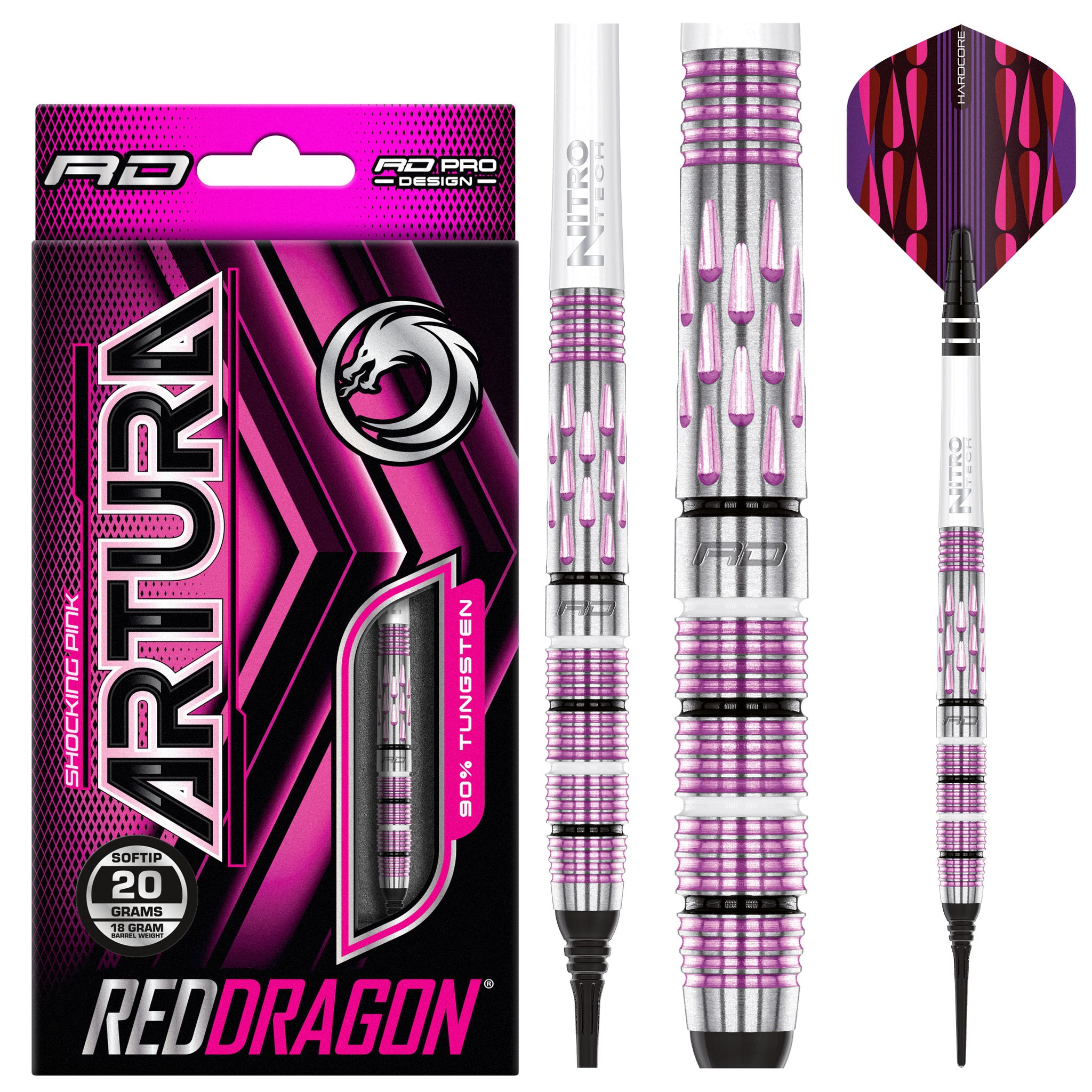 Red Dragon Artura Shocking Pink Soft Tip Darts | PVD Teardrop Barrel