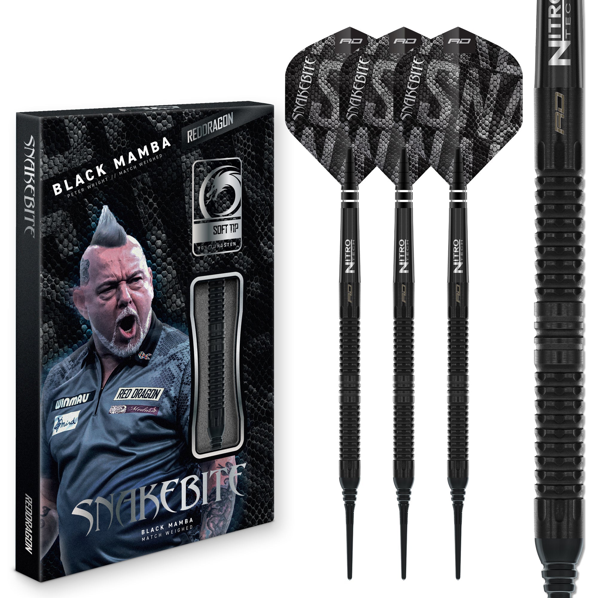Peter Wright Black Mamba Soft Tip Darts | 90% Tungsten | Parallel ...